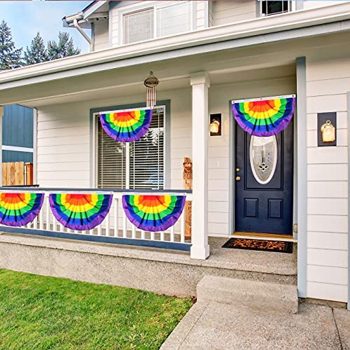WXJ13 4 PCS Rainbow Pride Bunting Flag 1.5 x 3 Ft Rainbow Gay Pride Pleated Fan Flag Banner Half Fan Banner with Canvas for LGBT Celebration Parade Indoor Outdoor Gay Pride Decoration