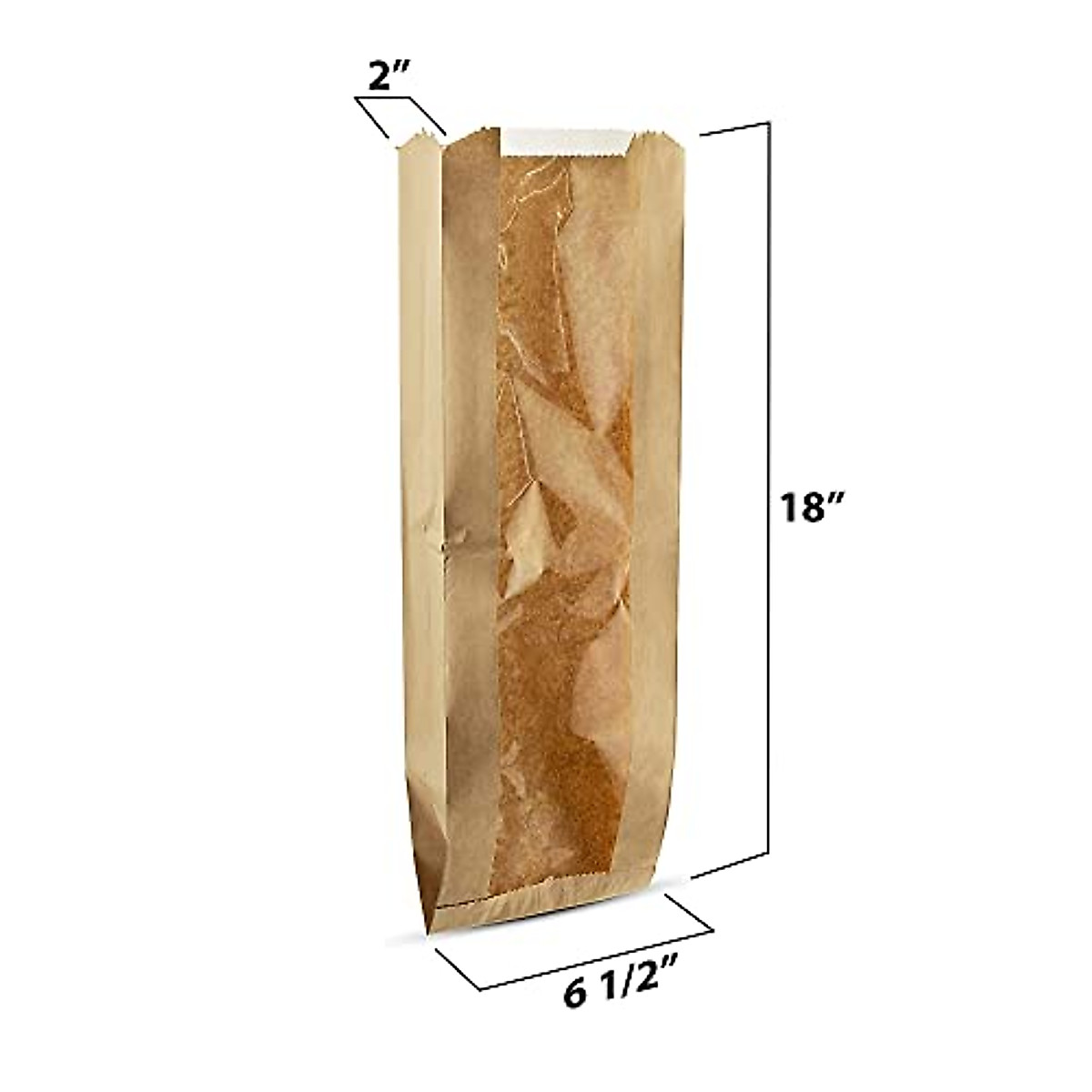 MT Products Paper Bread Bags - Kraft Brown Bakery Bags with Window - 6.5" x 2" x 18" Breathable Bread bags for Homemade Bread Gift Giving (Pack of 50) - Made in the USA