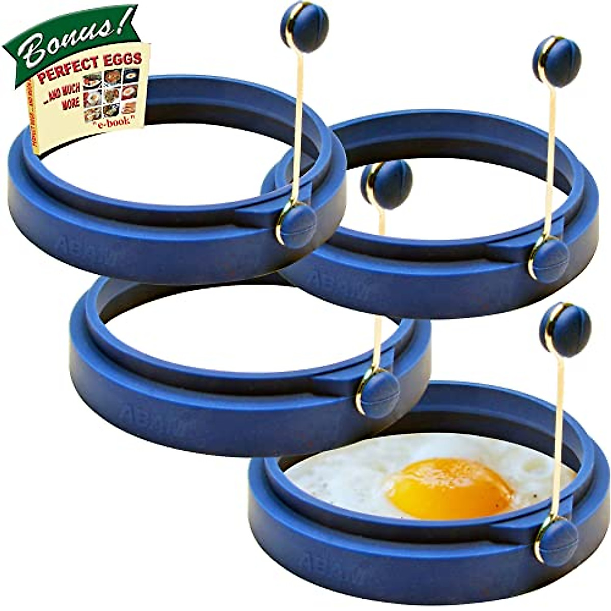 PROFESSIONAL Silicone Egg Ring- Pancake Breakfast Sandwiches - Benedict Eggs - Omelets and More Nonstick Mold Ring Round, Blue (4-pack)