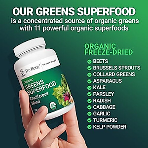 Dr. Berg's Greens Superfood Cruciferous Vegetable Tablets - Vegetable Supplements for Adults w/ 11 Phytonutrient Super Greens Tablets - Energy, Immune System & Liver Veggie Tablets - 250 Tablets