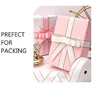 VIVIQUEN White Double Faced Satin Ribbon with Gold Edge, 1-1/2” Polyester Continuous Ribbon -25 Yards,Wide Ribbon for Gift Wrapping,Wedding,Bows Bouquet,Floral Arrangement and Craft