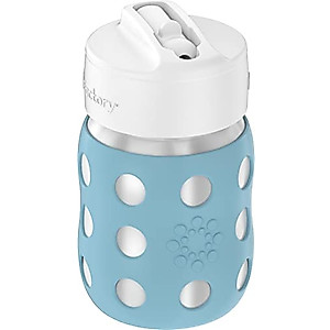 Lifefactory 8-Ounce Stainless-Steel Vacuum-Insulated Wide-Neck Baby Bottle with Straw Cap, Denim (LS2241WDE4)