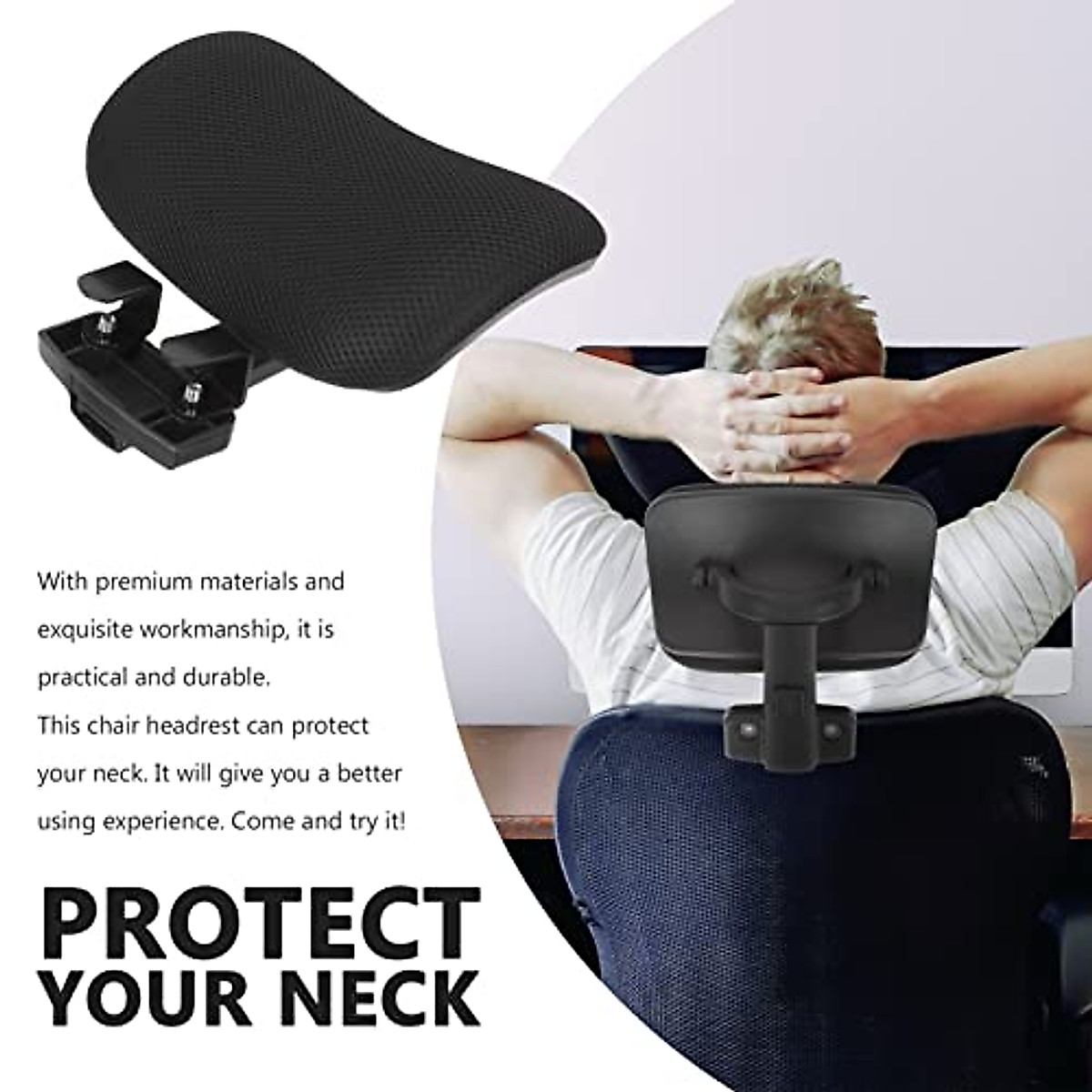 Tofficu Office Chair Headrest Attachment Head Support Cushion Upholstered Adjustable Height Angle for Ergonomic Executive Chair，2.6cm Fixing Clip Backrest Thickness 2-2.4cm，Not Suitable for Soft Chair