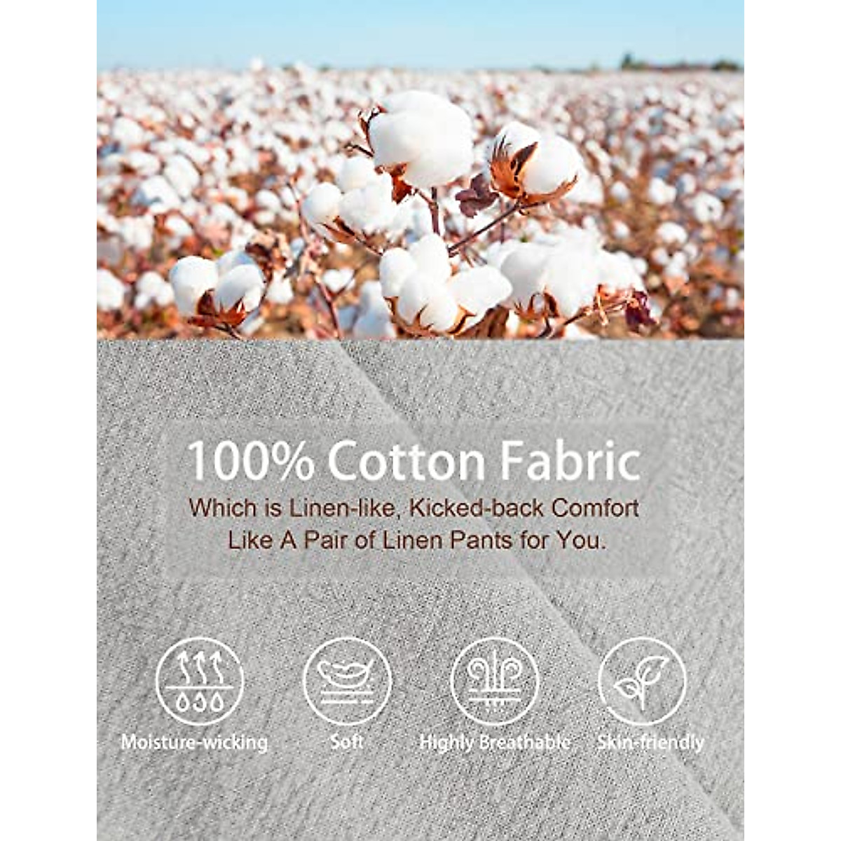 sherelie Men's 100% Cotton Ankle Pants Drawstring Linen Like Pants 4 Pockets Pull-On Pants Lounge Casual Summer Beach Trousers, Black, XL