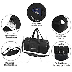BALEINE Gym Bag for Women and Men, Small Duffel Bag for Sports, Gyms and Weekend Getaway, Waterproof Dufflebag with Shoe and Wet Clothes Compartments, Lightweight Carryon Gymbag (Black)