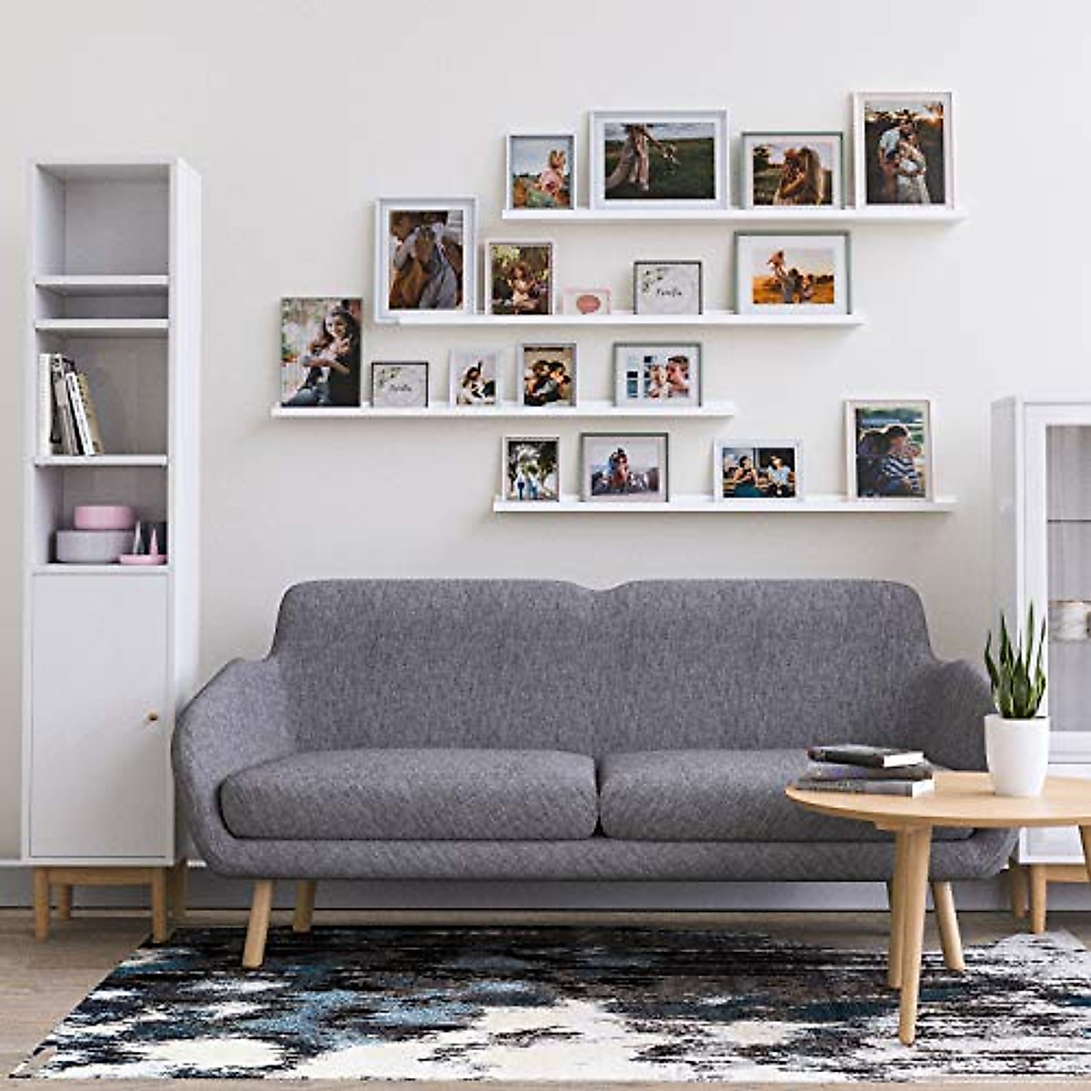 Wallniture Denver 46" White Floating Shelves for Wall Decor, Wall Bookshelves for Living Room, Photo Ledge for Bedroom, Rustic Wall Shelves, Floating Wall Bookshelf, Wood Picture Ledge Shelf Set of 4