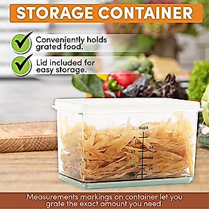 Spring Chef Professional Box Grater With Storage Container, Stainless Steel & Soft Grip Handle, 4 Sides, Handheld Kitchen Food Shredder Best for Parmesan Cheese, Vegetables, Ginger, 10" Mint