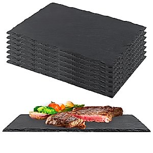 ZOENHOU 8 Pack 12x8 Inch Slate Cheese Board,Natural Rectangle Slate Cheese Plates, Black Slate Serving Plates For Cheese,Meat,Appetizers