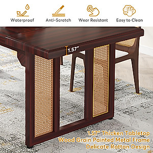 Tribesigns 70.87 Inch Dining Table for 6-8, Rectangular Kitchen Table, Rustic Dining Room Table with Rattan Frame, Large Dinner Table for Dining Room, Kitchen, Deep Walnut