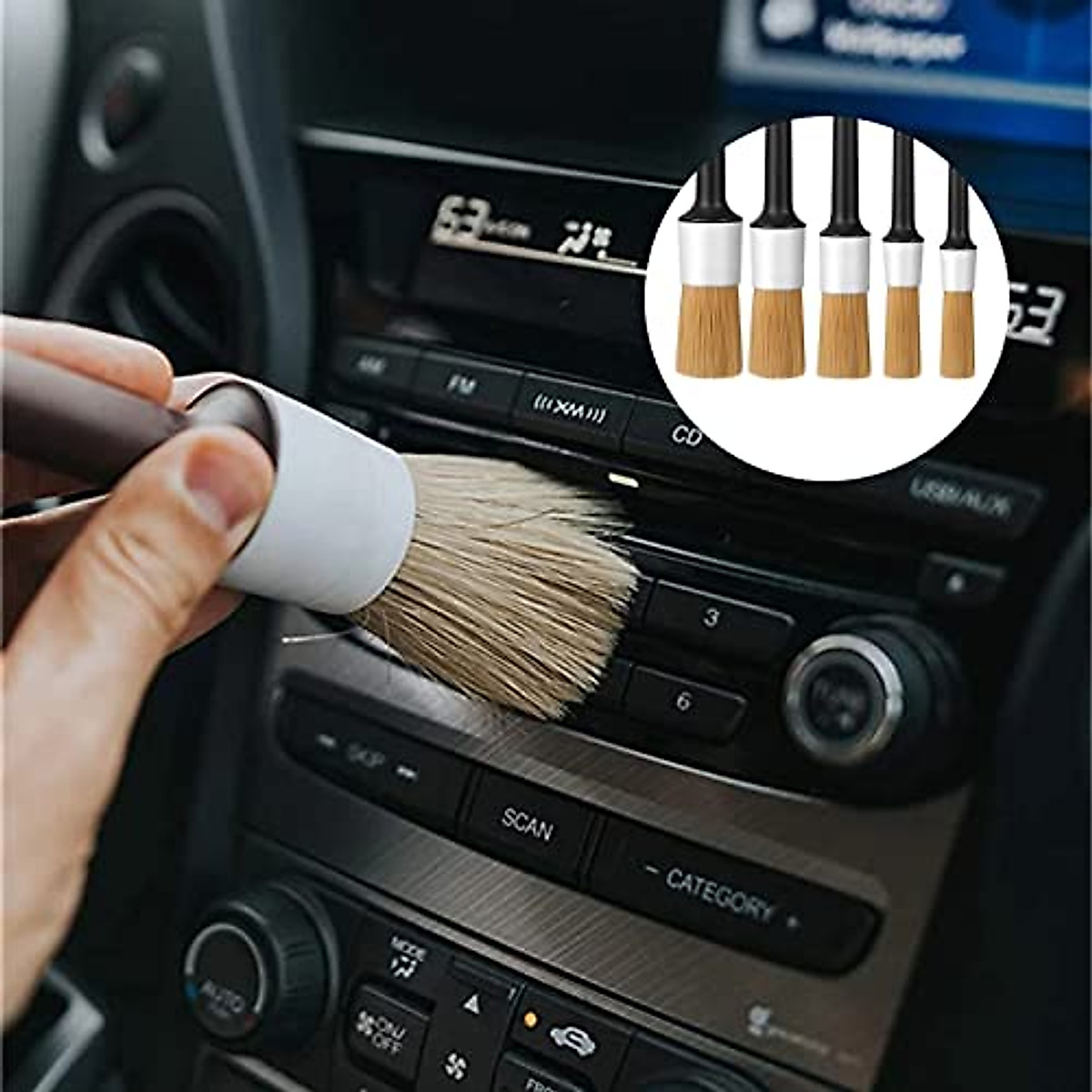 ALI2 Car Detailing Brush Set Clean Interior or Exterior Car Wheels Instrument Cluster Console and Door Panels Dashboard,Air Vents, no Metal Brush Parts,Set of 5