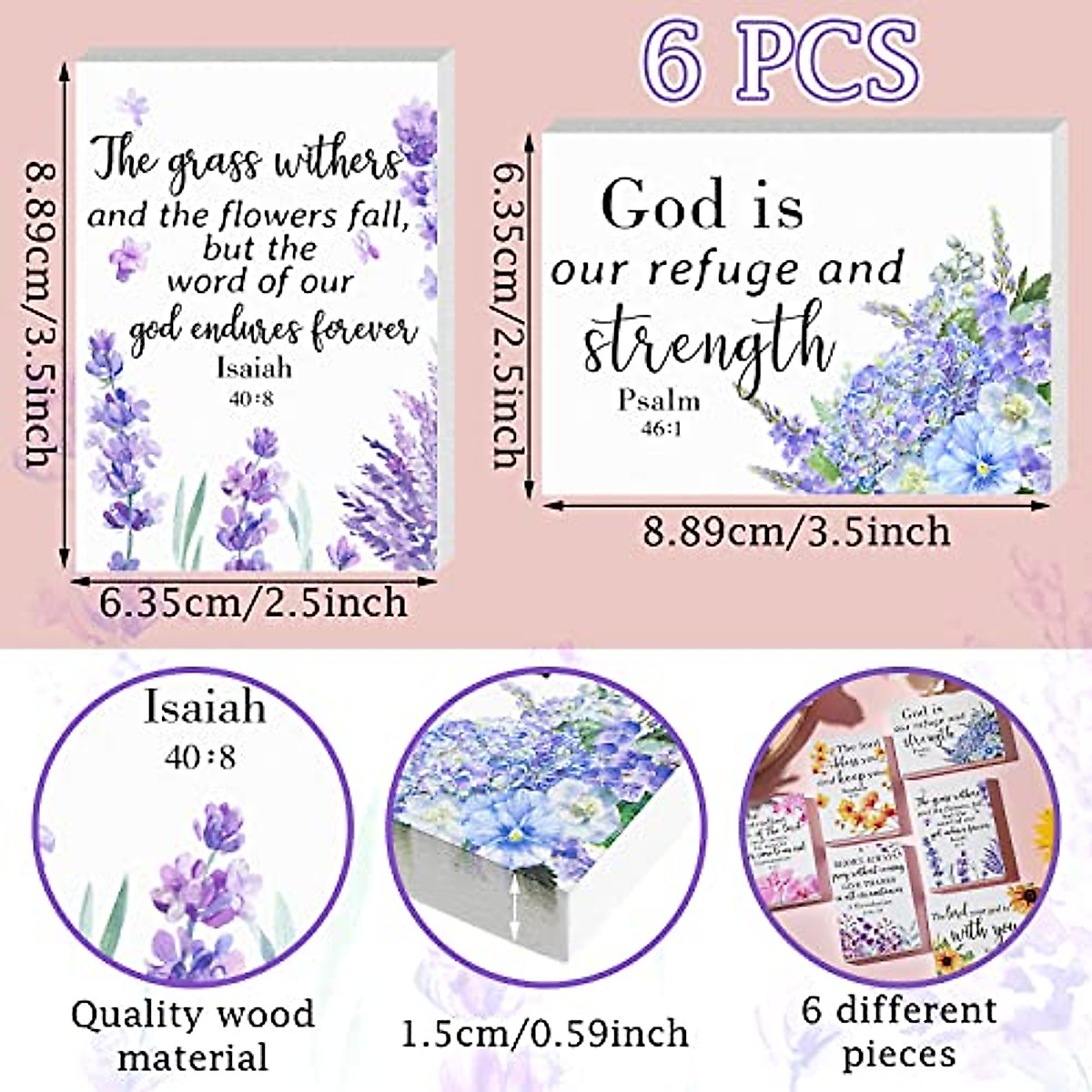 6 Pieces Bible Verse Mini Wood Signs Inspirational Christian Wooden Decors Farmhouse Wood Decor Inspirational Rustic Decorative Sign Scripture Tabletop Art Decor Wood Blocks for Home Table