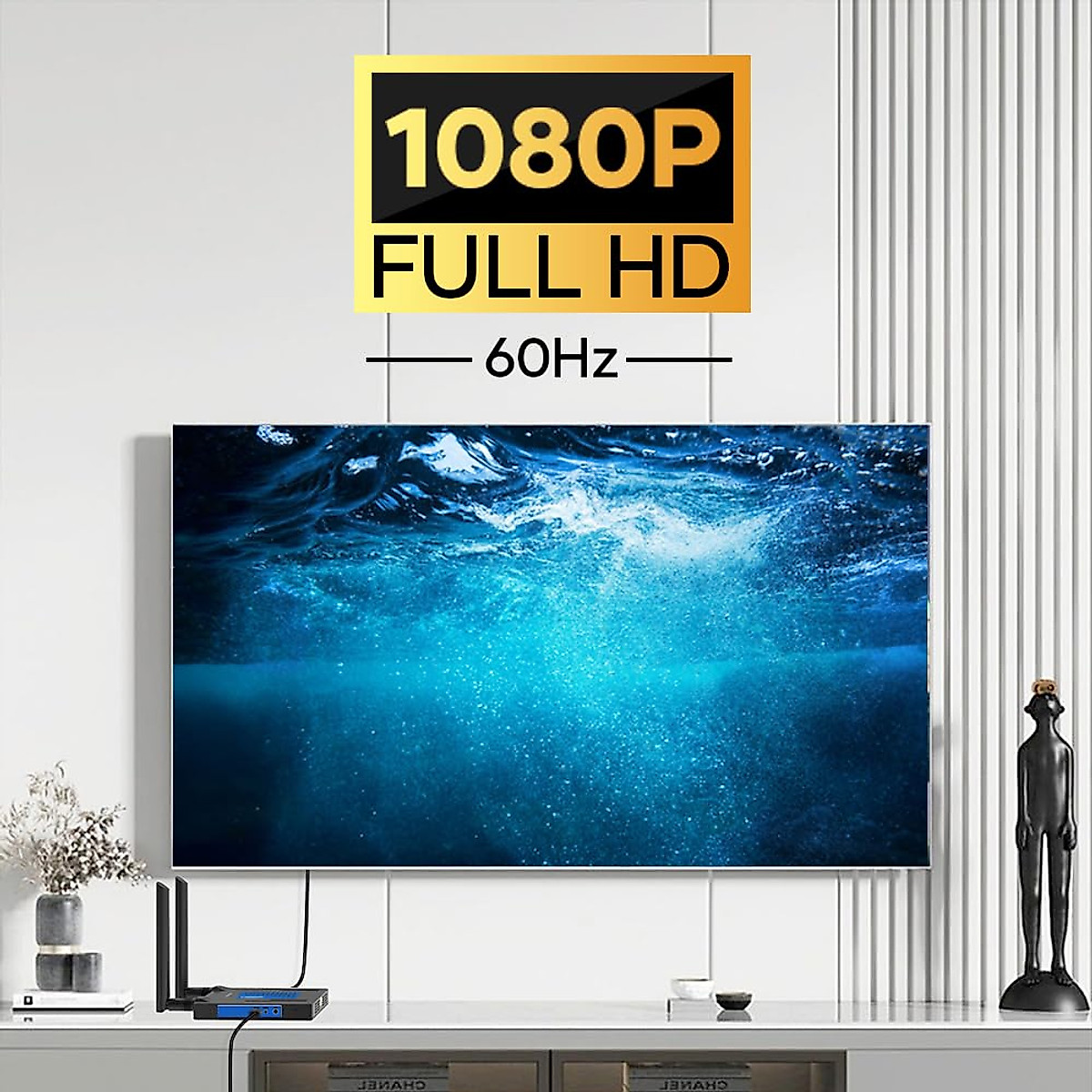 Wireless HDMI Transmitter and Receiver, 2.4/5G Supports 1080P Range up to 820ft Wireless Video Transmitter for TV with LoopOut and Support IR from PC/Laptop/Set-top/DSLR to Monitor/Projector/TV