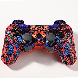 Drimoor 2 Pack Wireless Controller for PS3 - Double Vibration Motion Sense Remote Compatible with Playstation 3 with Charging Cable and Thumb Grip Caps