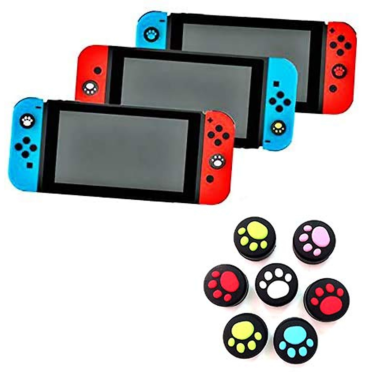 Ambertown 2 x Silicone Analog Controller Thumb Stick Joystick Grips Cap for Nintendo Switch NS/Switch Lite Controller Joy-Con ThumbStick Cute Cat Paw Claw (White)