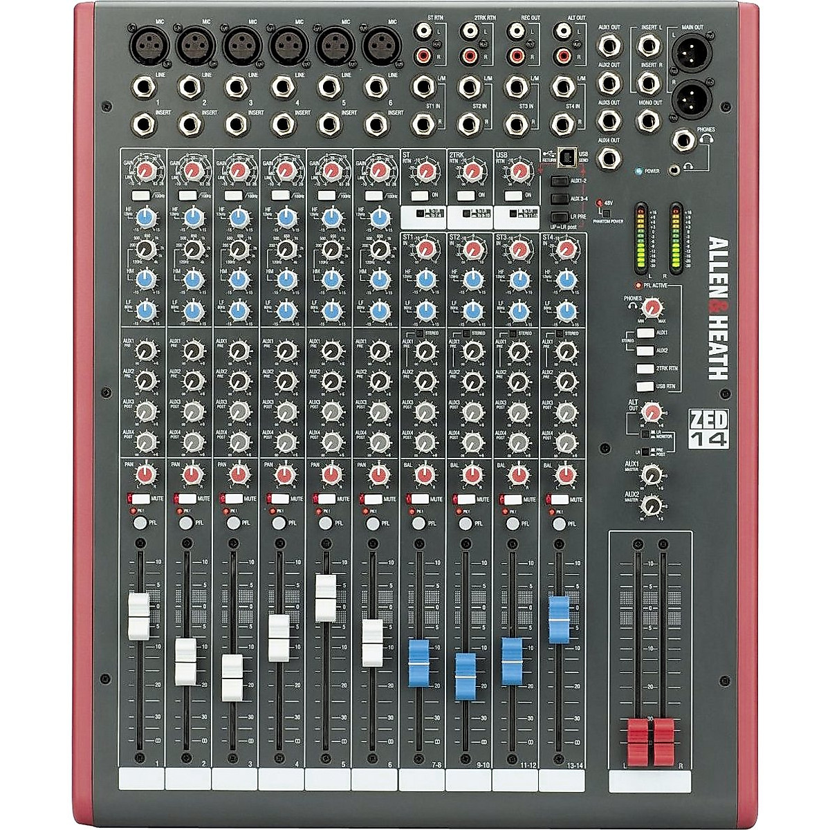 Allen & Heath ZED-14 - 14-Channel Touring Quality Mixer with USB I/O (AH-ZED-14),Grey/Red