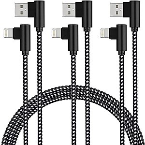 iPhone Charger Cable 10FT Lightning Cable 90 Degree Angled 3Pack Nylon Braided Apple MFi Certified Data Sync Cord for iPhone 13/13Pro/12/11/11Pro/11Max/X/XS/XR/XS Max/8/7/6 (White, 10ft)