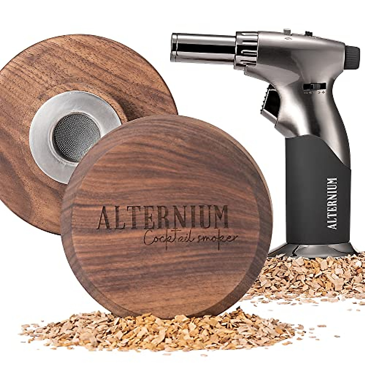 ALTERNIUM cocktail smoker kit with torch - full bourbon smoker kit to barrel age your next old fashioned - portable smoke infuser for cocktails - unique whiskey gifts for men (Butane not included)