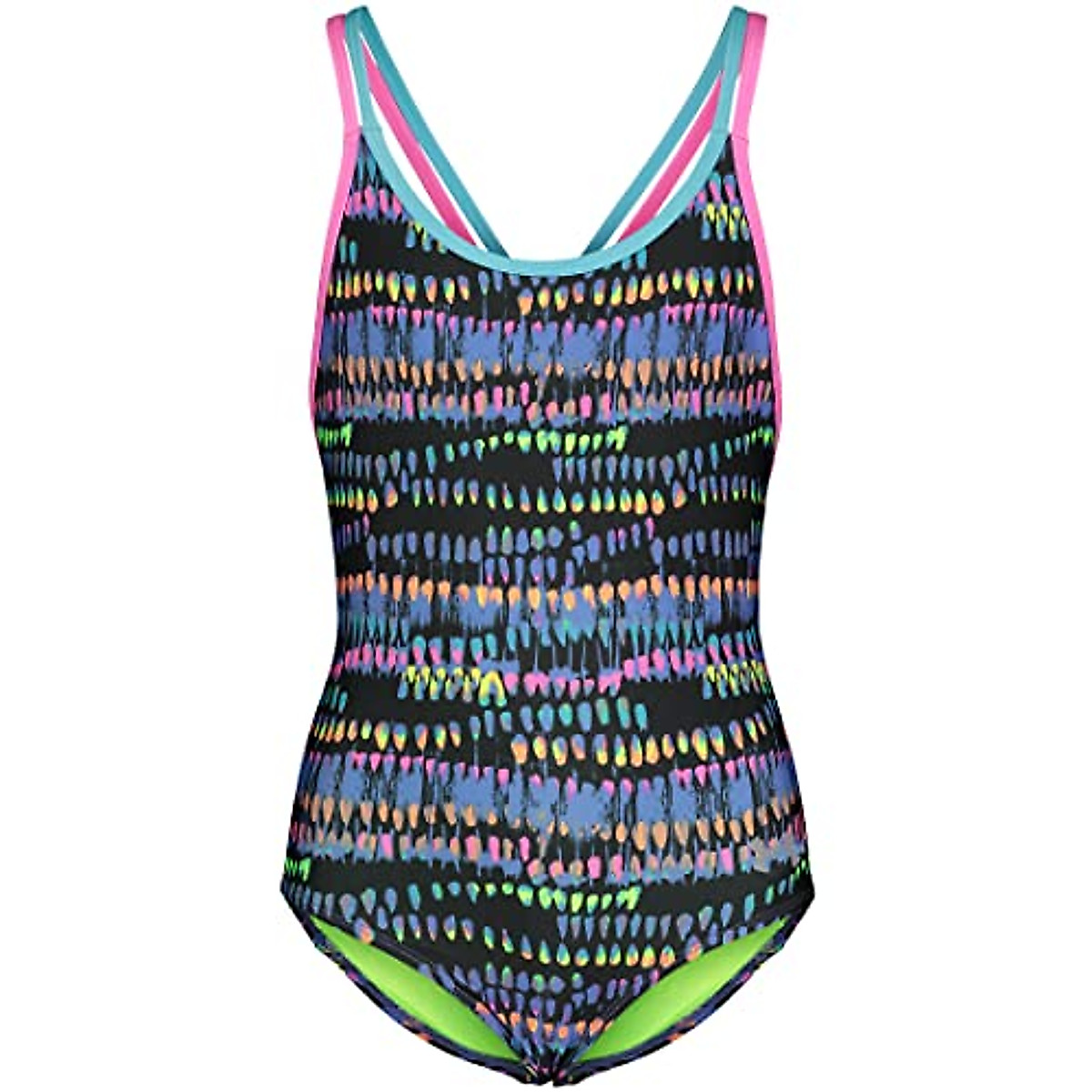 Under Armour Girls' One Piece Swimsuit, Black Watercolor