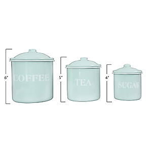 Creative Co-Op Metal Containers with Lids, Coffee, Tea, Sugar (Set of 3 Sizes/Designs) Food Storage, Mint Green