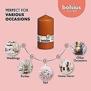 BOLSIUS 4 Orange Pillar Candles - 3x6 Inches - Individually Wrapped - Premium European Quality - 65 Burn Hours - Dripless & Smokeless Smooth Flame - Unscented Dinner, Wedding, Party, & Décor Candles