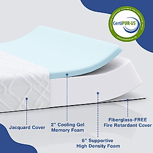 Wellos TwinXL Memory Foam Mattress, 8 inch TwinXL Mattress with Zero-Pressure Point Design for Pressure-Relieving, Made in USA