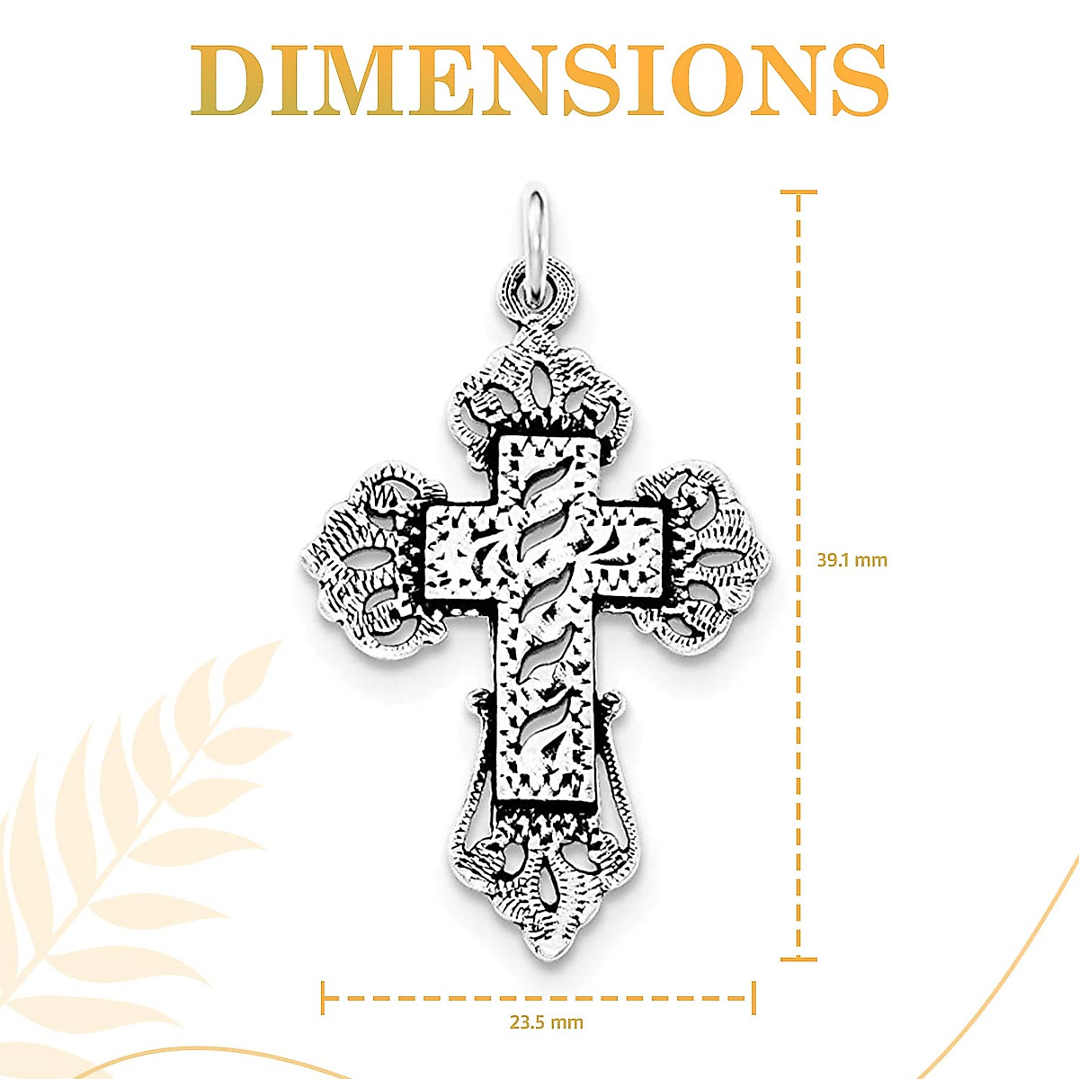 RoseCharm Cross Necklace, Stainless Sterling Silver, Stunning & Charmful Pendants, Faith & Elegance, Religious Gifts for Men & Women, Textured Surface, 39.1mm Length and 23.5mm Thickness