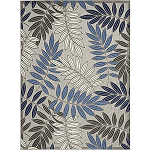 Nourison Aloha Indoor/Outdoor Grey/Blue 6' x 9' Area Rug, Easy Cleaning, Non Shedding, Bed Room, Living Room, Dining Room, Backyard, Deck, Patio (6x9)