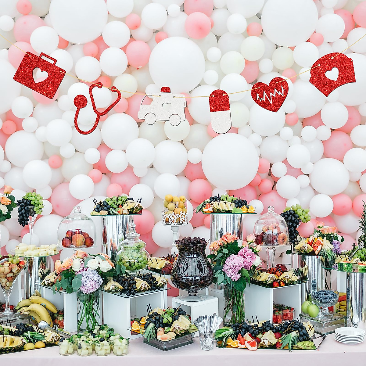 Talorine Red Glitter Congrats Doctor Banner Congrats Nurse Banner- Senior College Medical Graduation Party Bunting Decorations Supplies