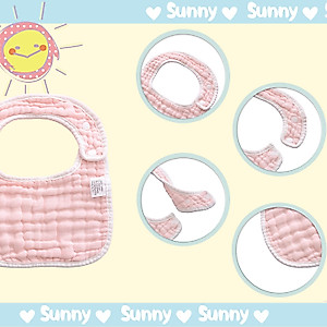 DOSMINE 6 Pack Baby Drooling Bibs 8-Layer Baby Food Bibs Adjustable Baby Bibs Soft & Absorbent Bibs for Drooling & Teething for Baby Boys & Girls