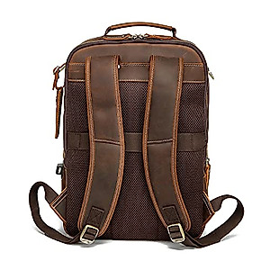 LANNSYNE Vintage Genuine Leather Backpack For Men 15.6 Inch Laptop Bag School Bag Overnight Weekender Camping Daypack Rucksack