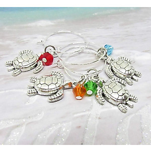 Set of 4 Sea Turtle Wine Glass Charms - Gift for the Wine Lover - Wine Gifts for Mom
