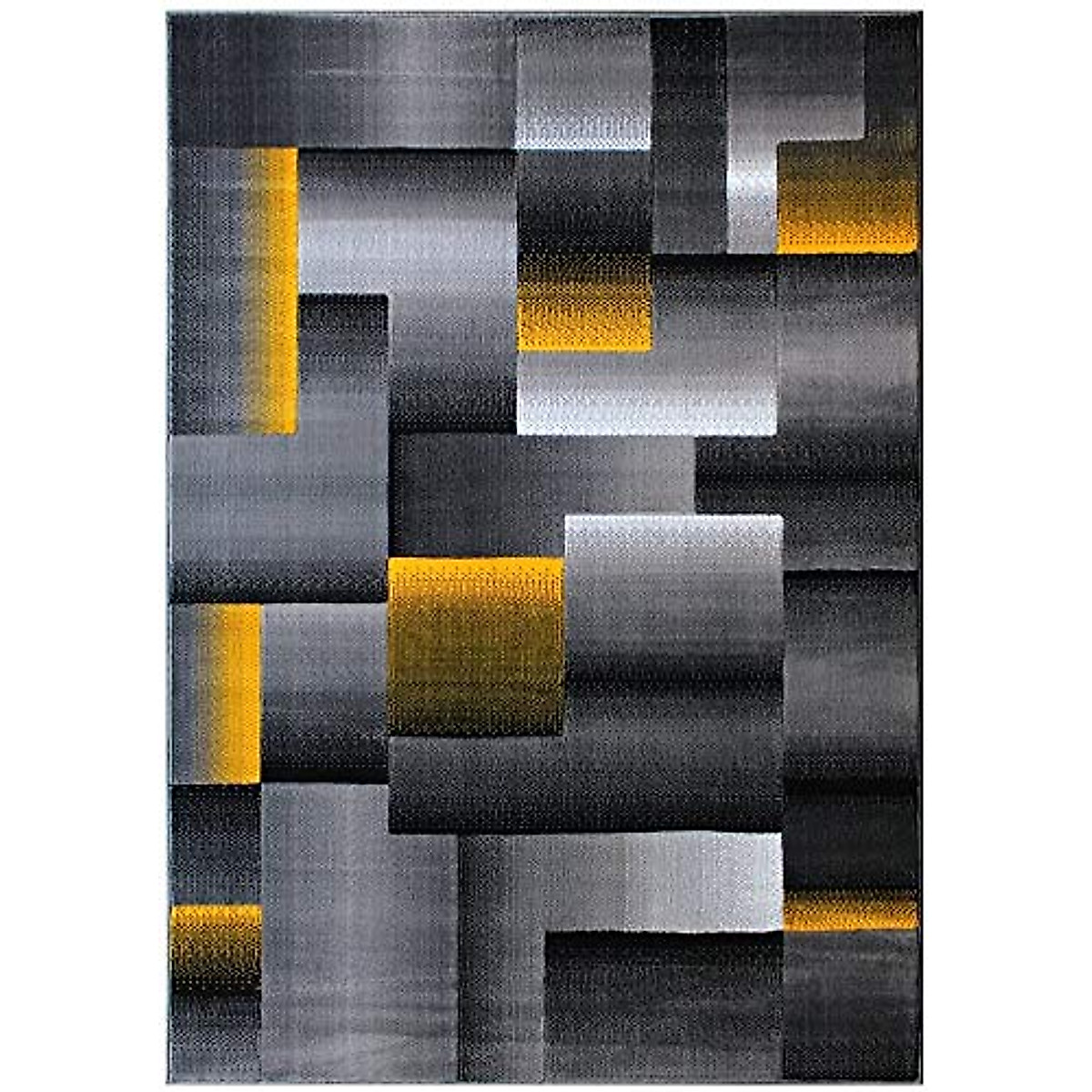 Champion Rugs Modern Contemporary Geometric Cube and Square Yellow Grey Black Design Area Rug (8 Feet X 10 Feet)
