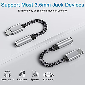 USB C to 3.5mm Headphone Jack Adapter Audio Adapter, [2 Pack]Type C to Aux Audio Dongle Cable for Samsung Galaxy S23 S22 S21 S20 Ultra A54 A34 A53 A73 A33, Note 20 10, Pixel Fold 7a 6Pro 6a 5, Pad pro