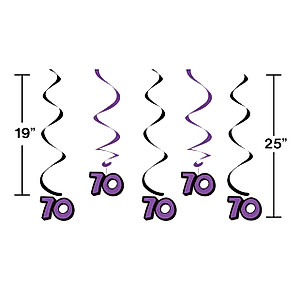 Creative Converting 5-Count Dizzy Dangler Hanging 70th Birthday Streamers, Black/Purple -