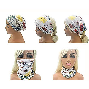 HONENNA Flower Printed Beanie Women Turban Headband Chemo Cap (Beige&Pink)