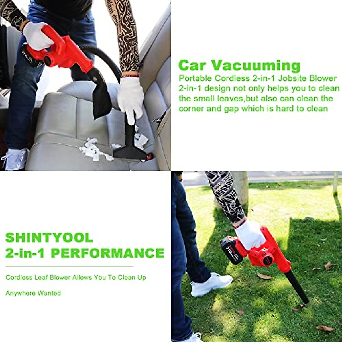 Cordless Mini Blower, 2-in-1 Small Blower with 2 Lithium Battery,Portable Blower for Inflating,Blowing Leaf,Clearing Dust & Small Trash,Car by SHINTYOOL