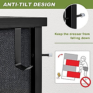 Sapodilla 9 Drawers Dresser for Bedroom,Chest of Drawers with Metal Frame Side Hook Wood Top,Large Capacity Closet Dresser in Living Room Hallway Nursery Storage Room (Deep Grey, 9 Drawers)