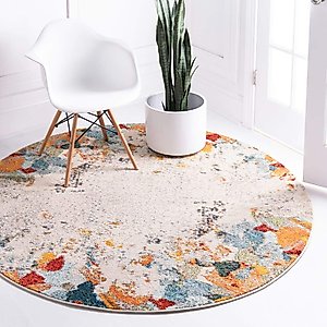 Unique Loom Chromatic Collection Modern Colorful Floral & Vibrant Abstract Area Rug for Any Home Décor, 6' 0" x 6' 0", Multi/Beige