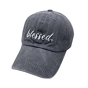 Waldeal Blessed Hats for Women, Adjustable Embroidered Faith Religious Baseball Cap Grey