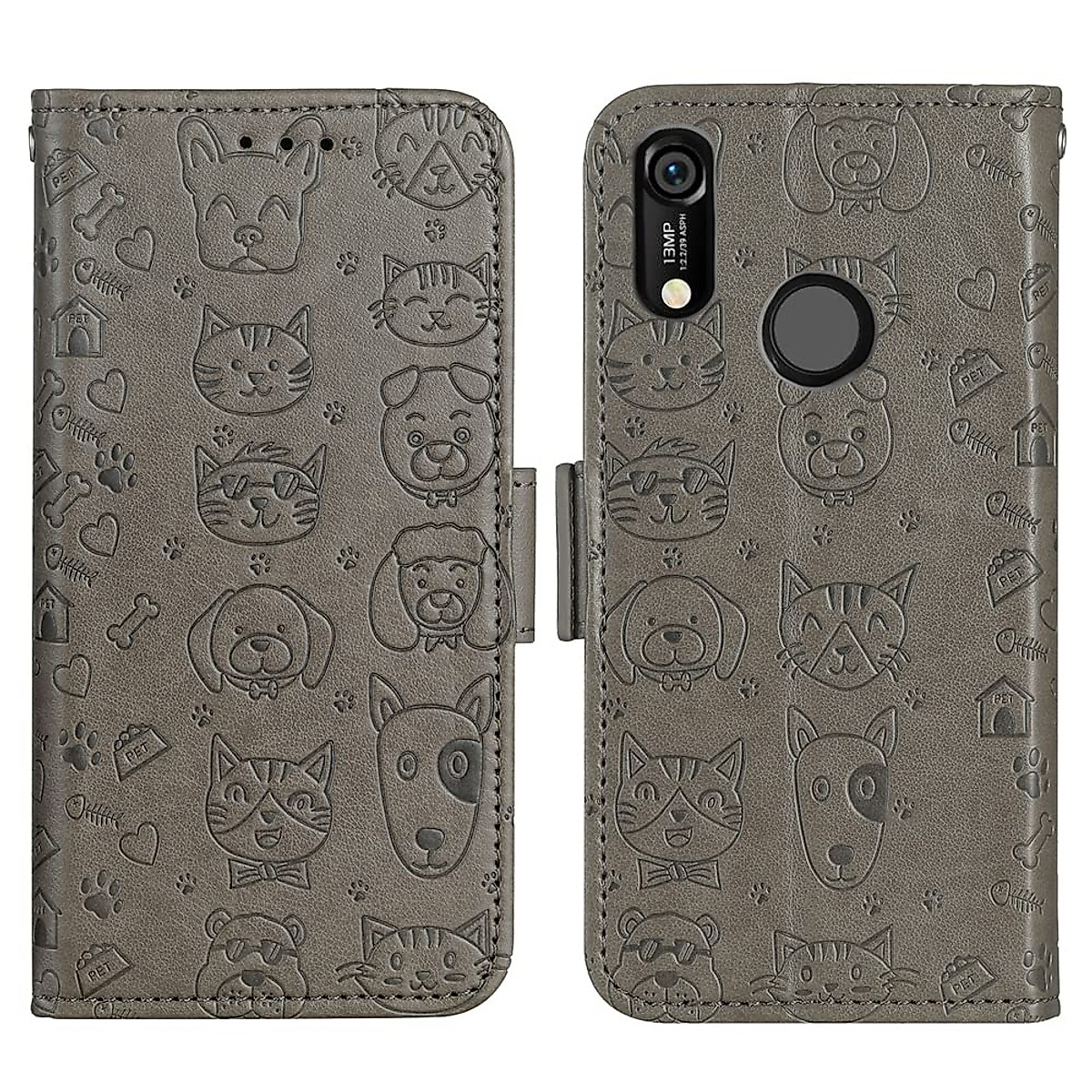 FDCWTSH Compatible with Huawei Y6 2019/Honor 8A/Y6 Prime 2019 Wallet Case Wrist Strap Lanyard Leather Flip Card Holder Stand Cell Accessories Phone Cover for Hawaii Honor8A Pro Y6s Women Men Grey