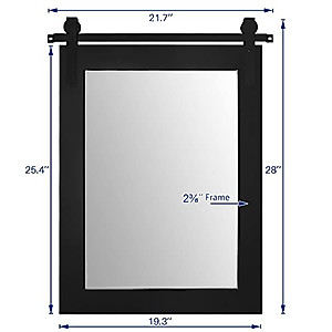 Toppay Farmhouse Wood Framed Wall Mirror Barn Door Rustic Mirrors for Wall (Black, 22 inches x28 inches )