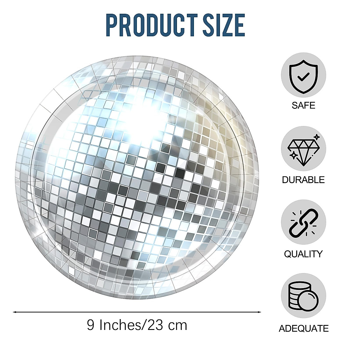 durony 150 Pieces Silver Disco Ball Paper Dinner Plates 70s Silver Foil Disposable 9-Inch Plates 80s 90s Disco Paper Tableware for Disco Bachelorette Groovy Birthday Wedding Party Decorations
