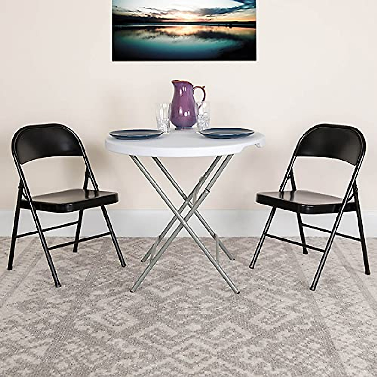 Flash Furniture 4 Pack HERCULES Series Double Braced Black Metal Folding Chair