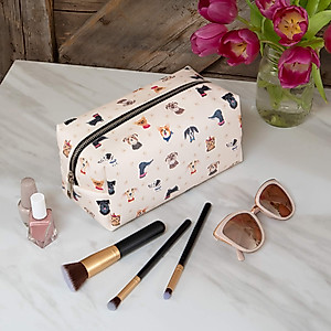 Cosmetic Bag for Makeup & Toiletries by Studio Oh! - Doggone Cute - Fully Lined, Spacious Size: 10" W x 4.25" H x 4.75" D Loaf Pouch with Full Zip Closure