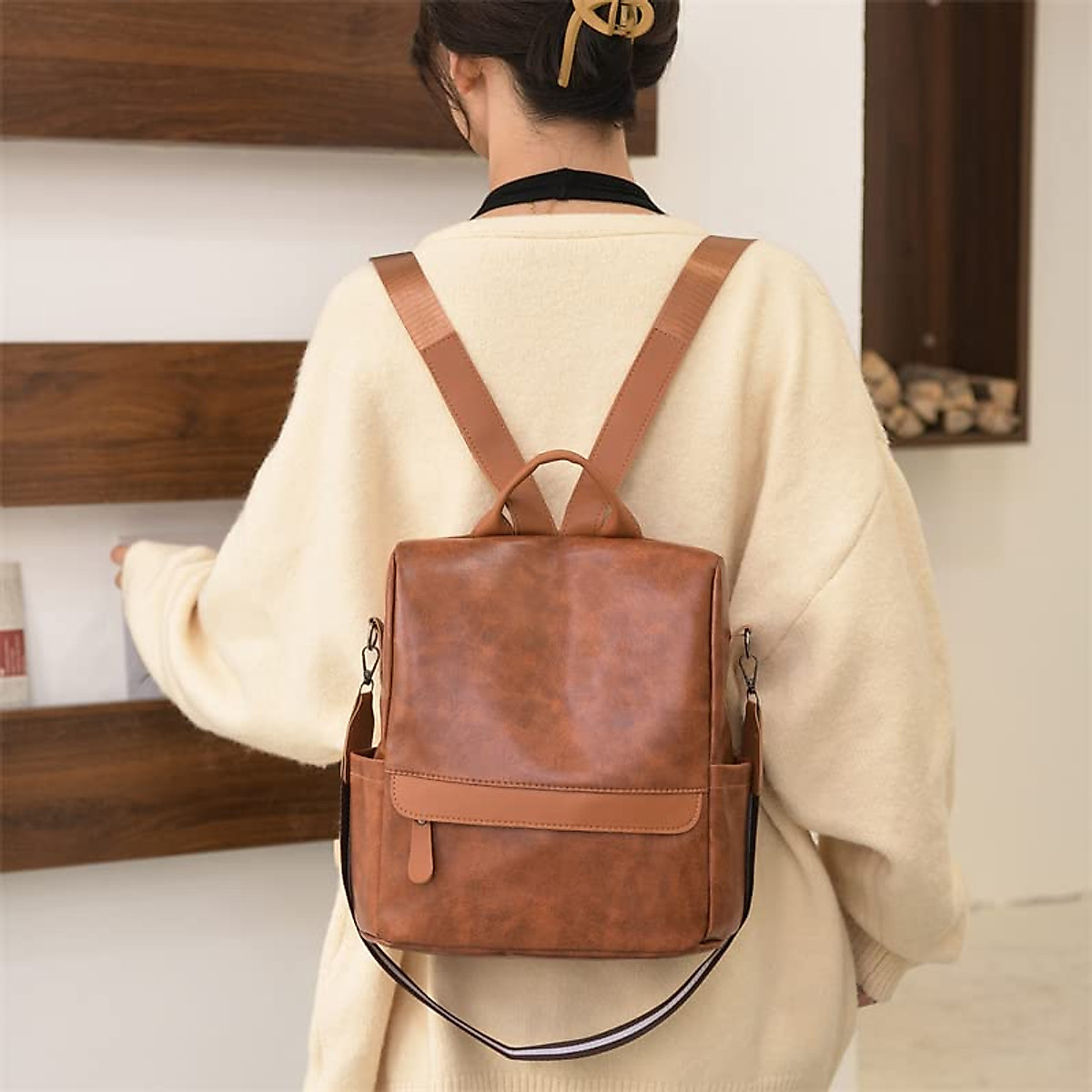fashion Backpack Purse for women soft PU Leather medium size Shoulder Bag, Ladies Satchel travel Bags