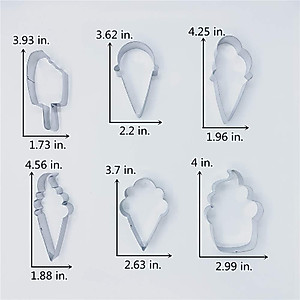 LILIAO Summer Ice Cream Cookie Cutter Set Sundae/Popsicle Biscuit and Fondant Cutters - 6 Piece - 3.6, 4.5, 4.2, 4, 4.3 and 3.7 inches - Stainless Steel
