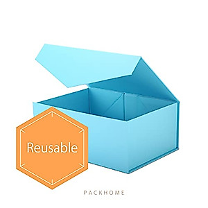 PACKHOME Gift Box 9x6.5x3.8 Inches, Bridesmaid Box, Rectangle Collapsible Box with Magnetic Lid for Gift Packaging (Matte Blue, Grain Texture)