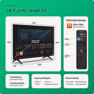 VIZIO 24-inch D-Series FHD LED Smart TV w/Bluetooth Headphone Capable & 2.0 Home Theater Sound Bar with DTS Virtual:X, Bluetooth, Voice Assistant Compatible, Includes Remote Control - SB2020n-J6