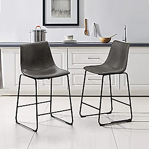 NicBex Retro Bar Stools Crazy-Horse Leather with Metal Legs Barstools, Lounge Kitchen Island Counter Stools, Set of 2, (Grey Color) (A-GE17019-USSU014)