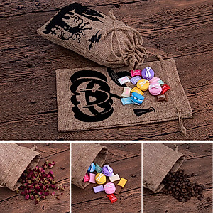 LUTER 9.8" x 5.8" Halloween Burlap Bags Trick or Treat Hessian Bags Drawstring Gift Bags for Party Candy Cookie Goodie Favors(10 Pack)